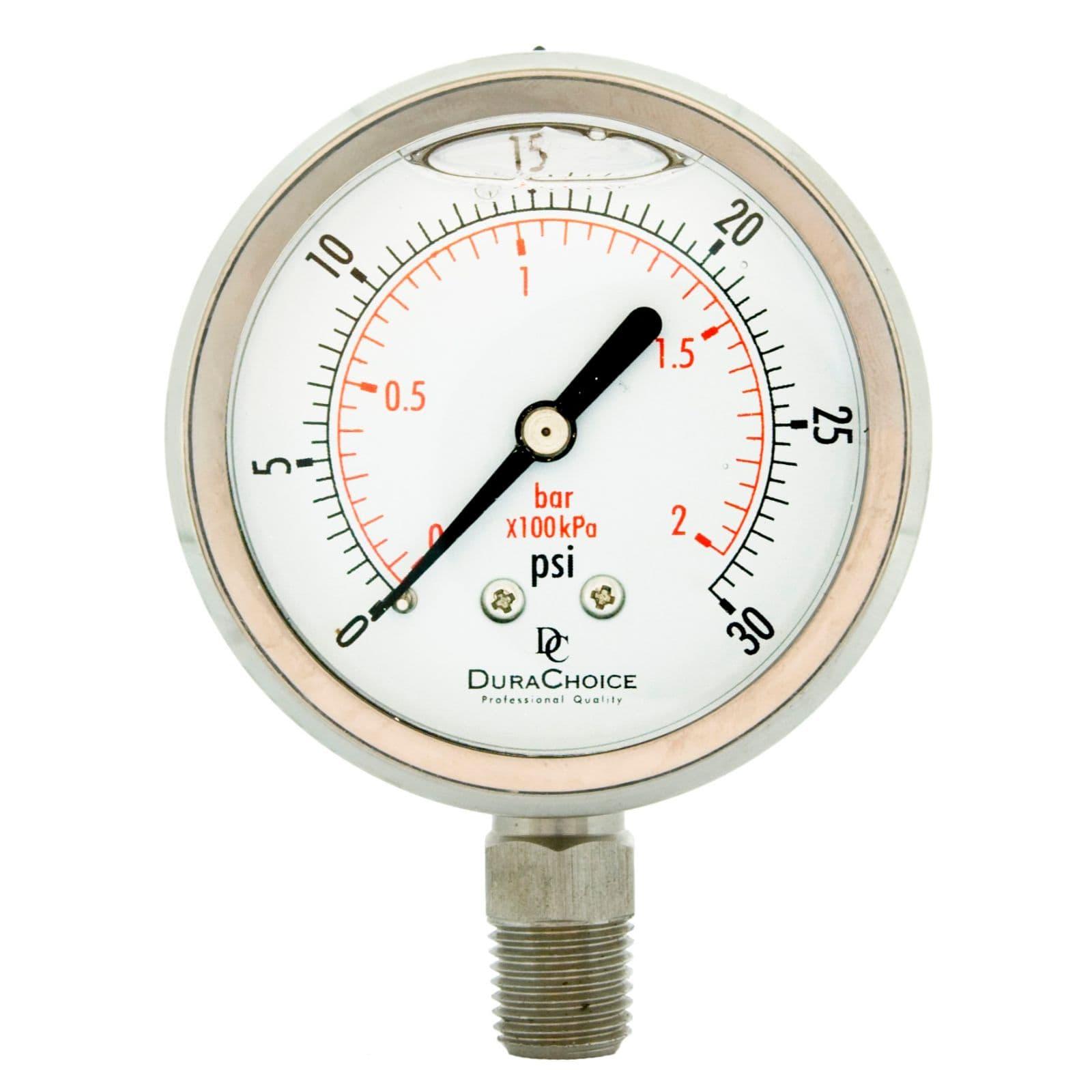 2-1/2" All Stainless Steel Oil Filled Pressure Gauge - 1/4" NPT Lower Mount