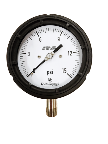 4-1/2" Process Pressure Gauge, 1/2" Stainless Steel NPT Lower Mount ...