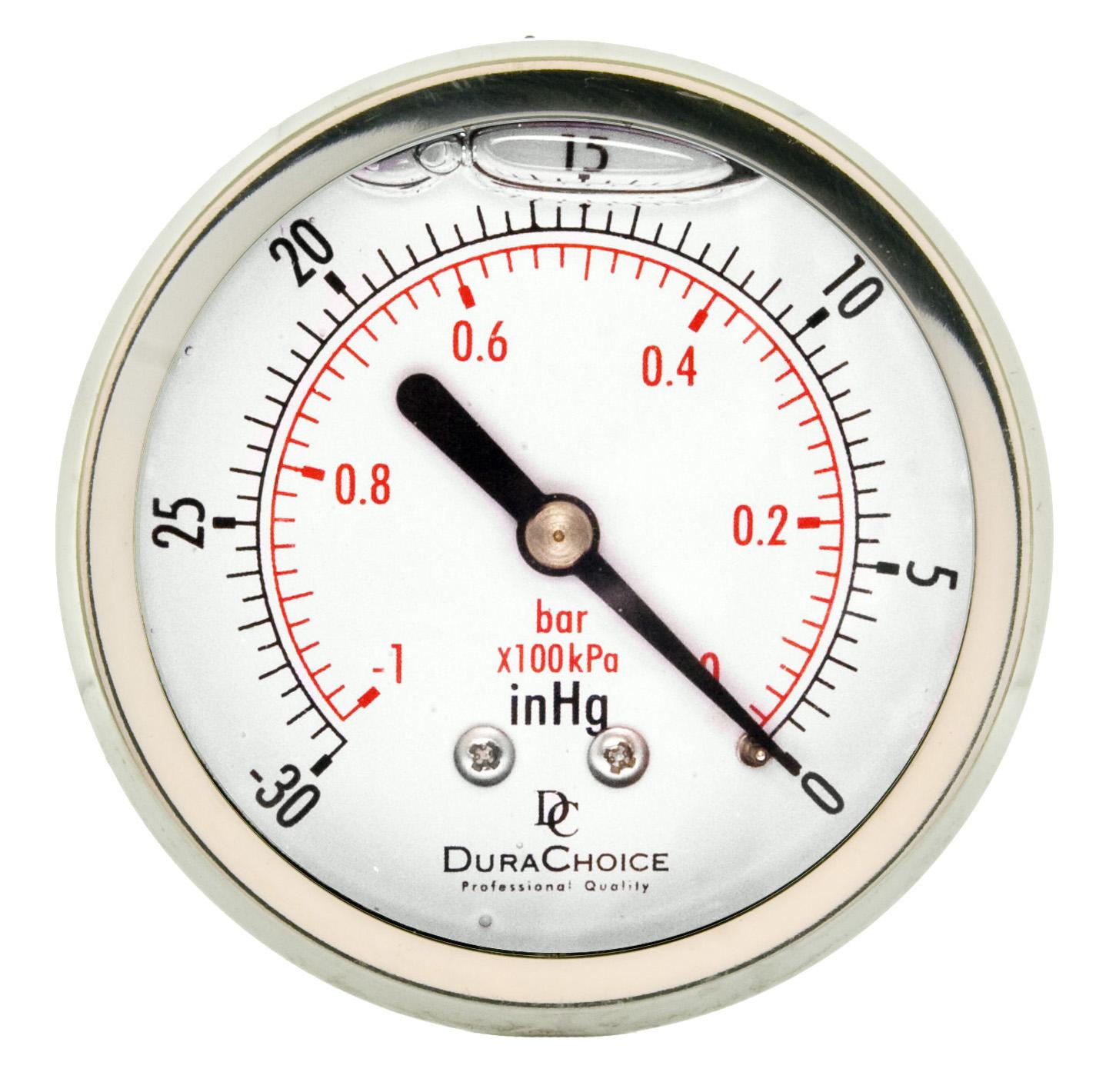 2-1/2" Face Vacuum Gauge Oil Filled All Stainless Steel Center Back Mount